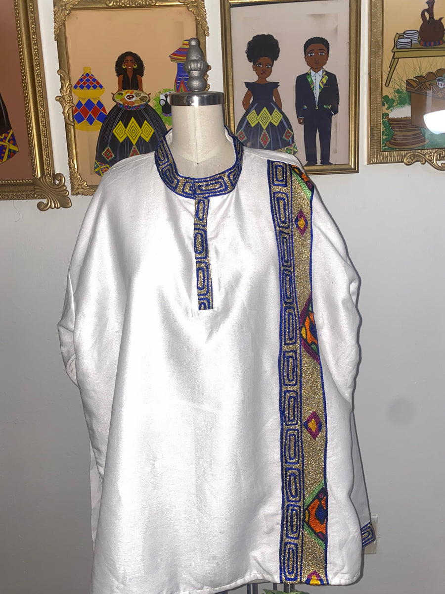 Multi-Colored Blue Habesha Shirt for Sale | Modern Habesha